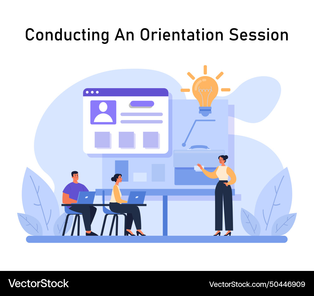 Conducting an orientation session concept Vector Image