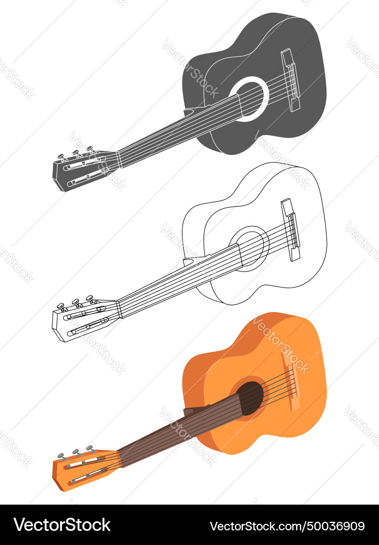 Different style guitar set flat outline Royalty Free Vector