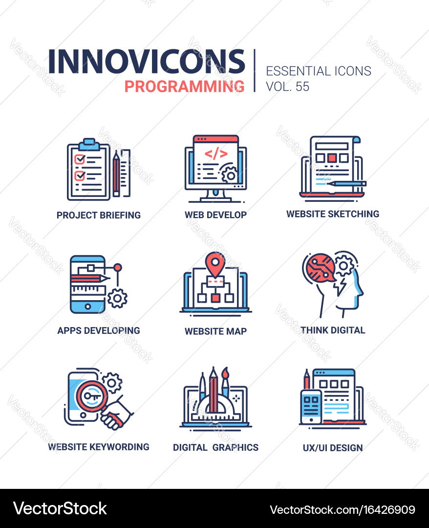 Programmierung - moderne Linien-Design-Icons-Set Vektorbild