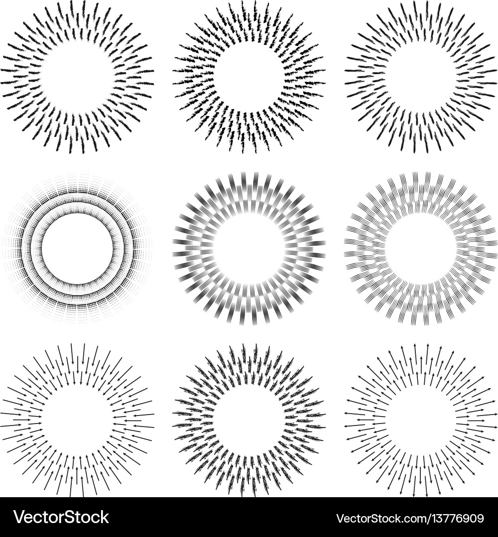 Set sun rays abstract hand drawn brushes pop art Vector Image