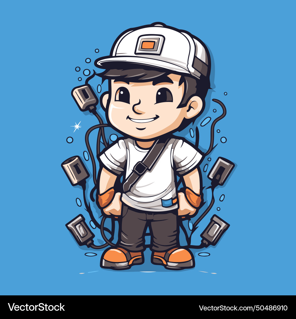 Electrician boy cartoon character Royalty Free Vector Image