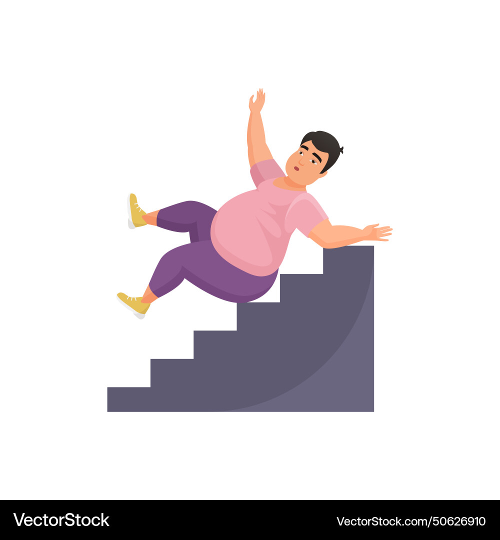 Overweight man falling down from stairs plus size Vector Image