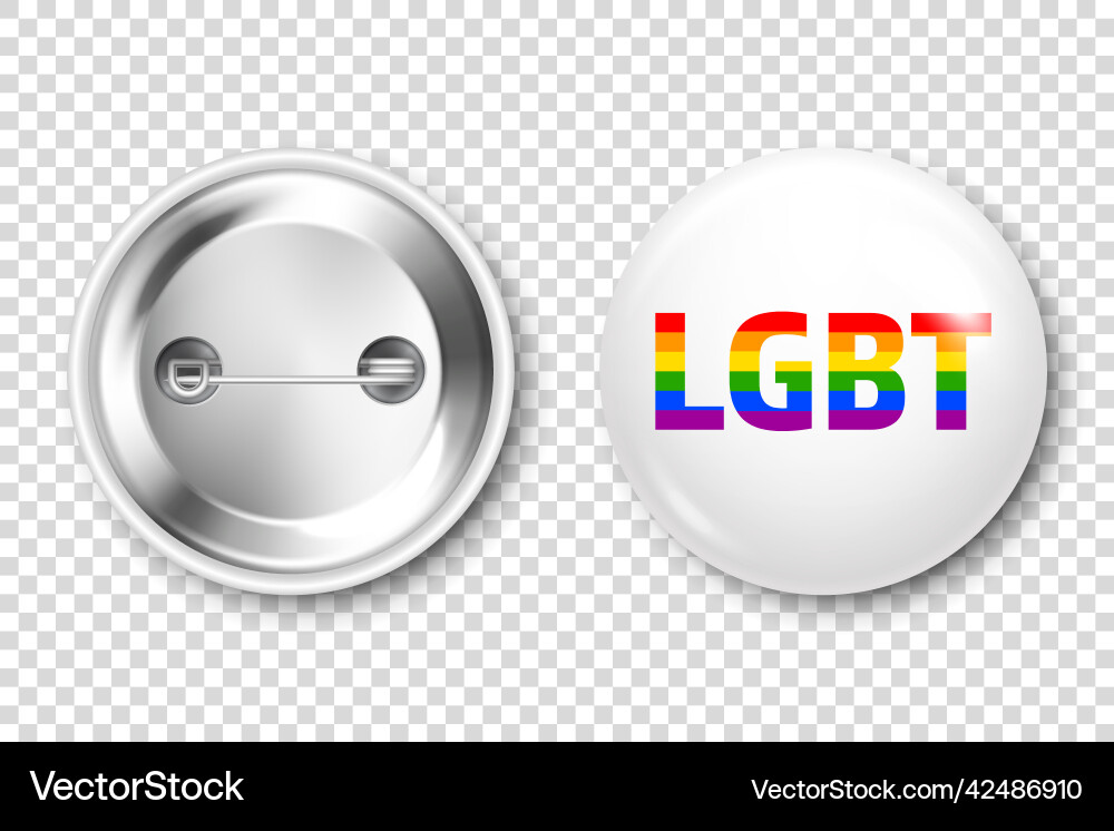 Realistic white badge with lgbtq rainbow flag Vector Image