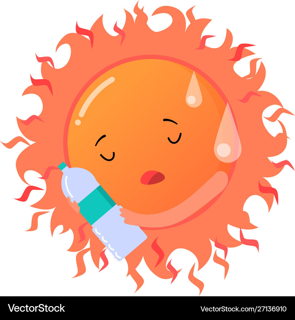 Red tired sun suffering from heat Royalty Free Vector Image
