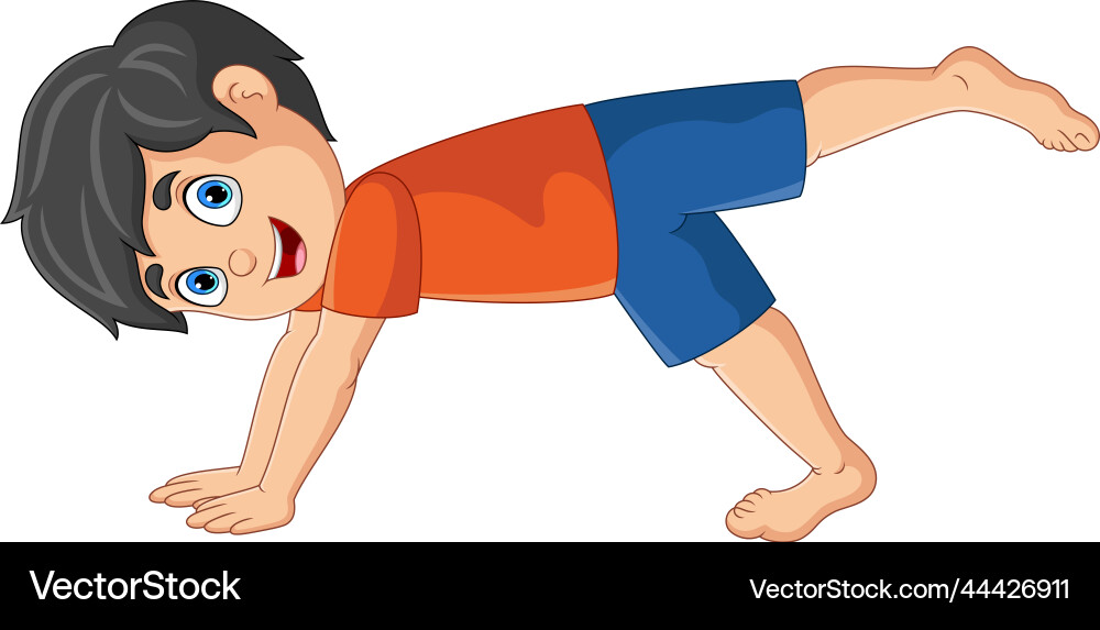 Cartoon happy boy doing push up Royalty Free Vector Image