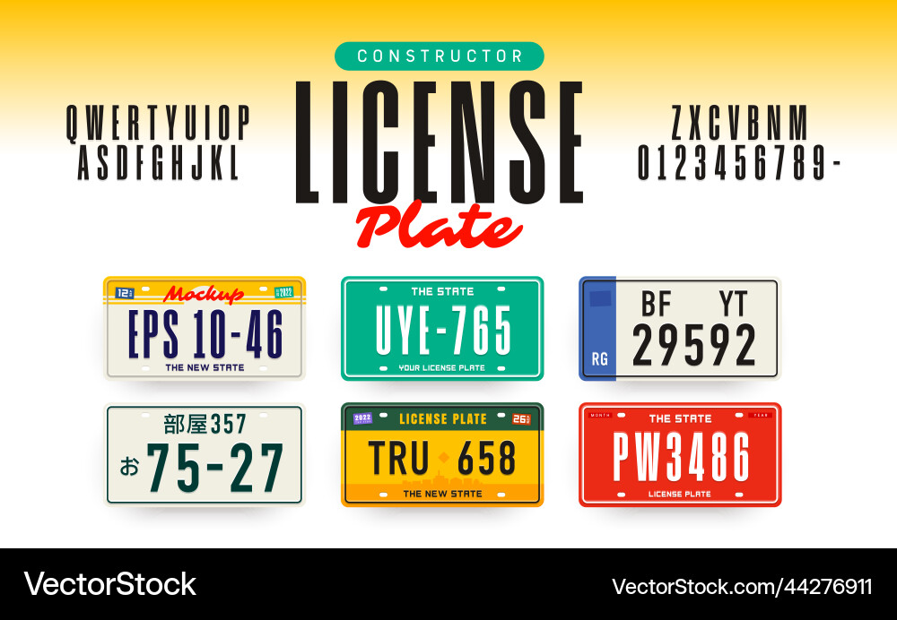 License plate constructor car plates Royalty Free Vector