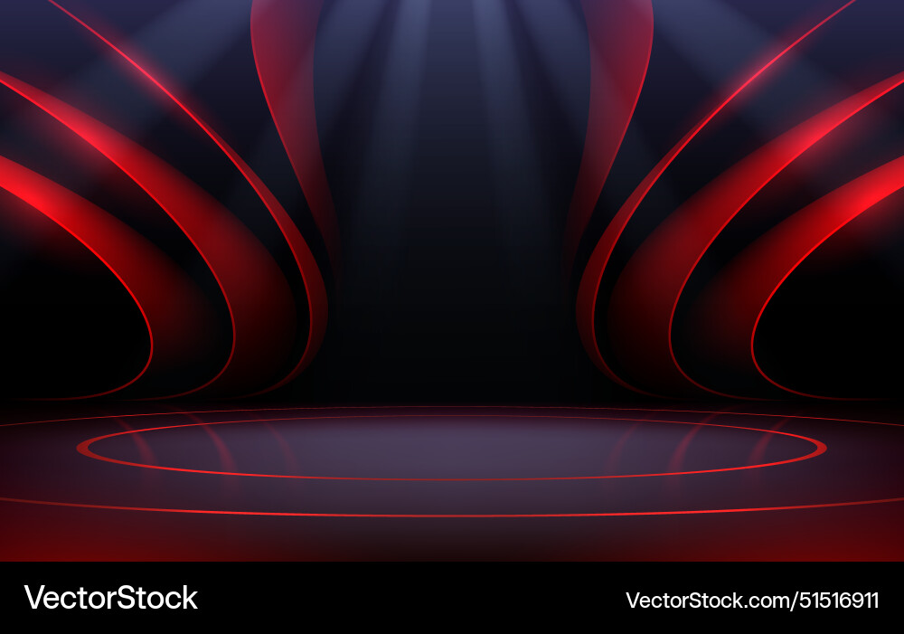 Stage with red shapes and blue light effects Vector Image