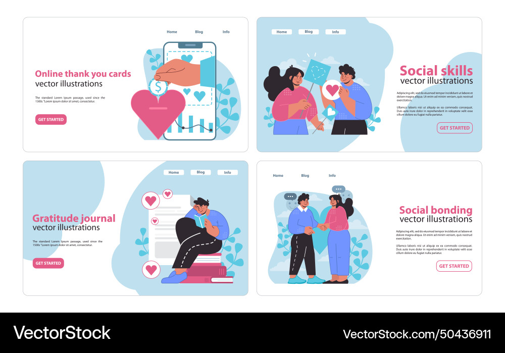 Web interface gratitude and relationships set Vector Image