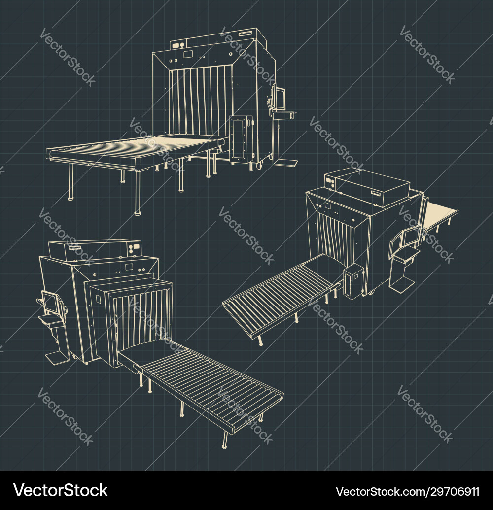 X-ray baggage scanner blueprints Royalty Free Vector Image