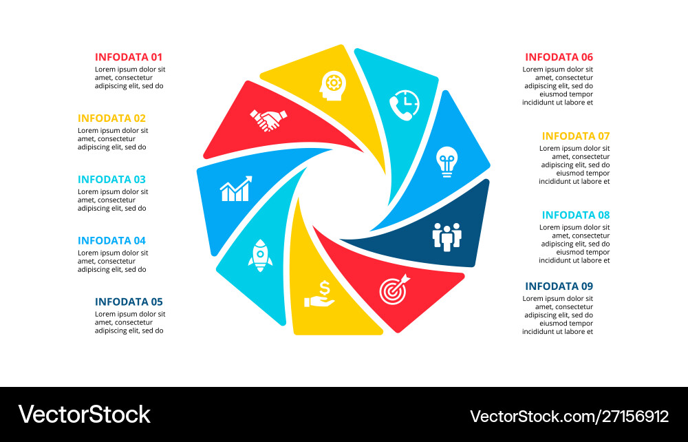 Cycle infographic diagram with 9 options Vector Image