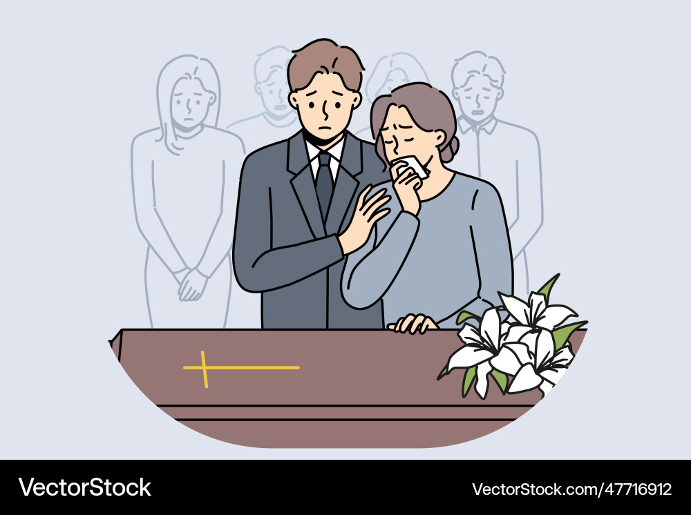 Funeral Ceremony with Mourning People Royalty Free Vector
