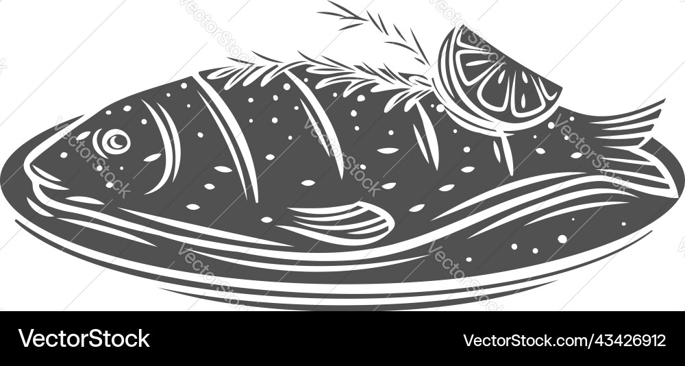 Grilled fish with rosemary and lemon Royalty Free Vector