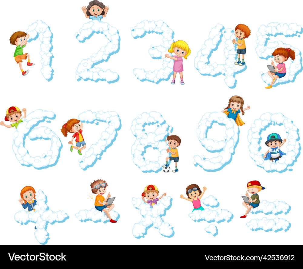 Number 0 to 9 with math symbols Royalty Free Vector Image