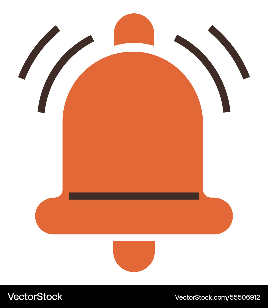 Orange alarm bell with vibration lines indicating Vector Image