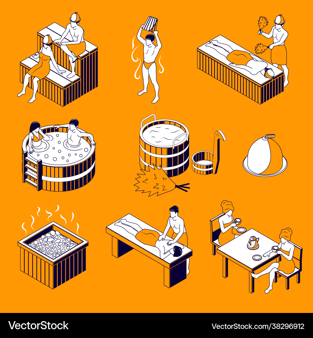 Sauna isometric set Royalty Free Vector Image - VectorStock