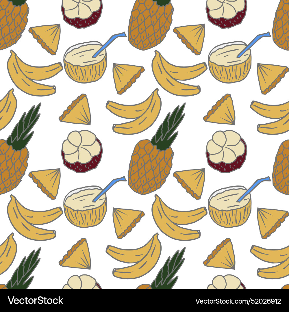 Seamless tropical fruits pattern hand drawn fresh Vector Image
