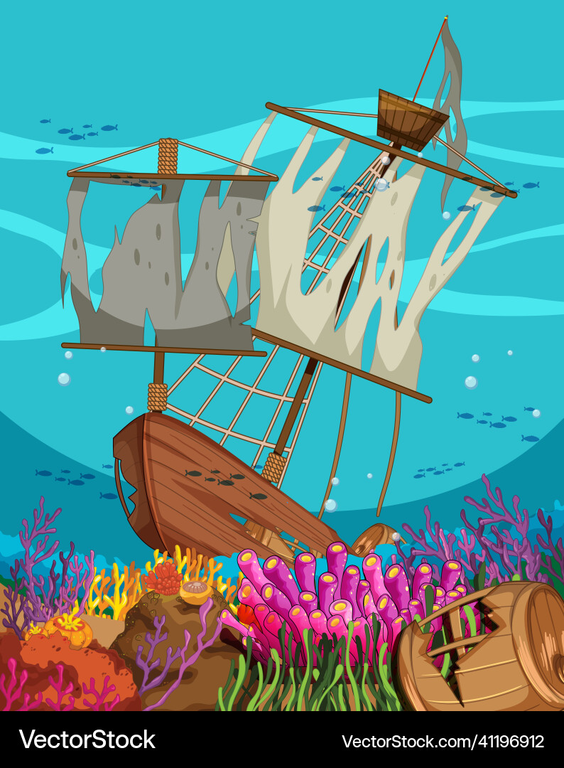 Sinking ship under the ocean Royalty Free Vector Image