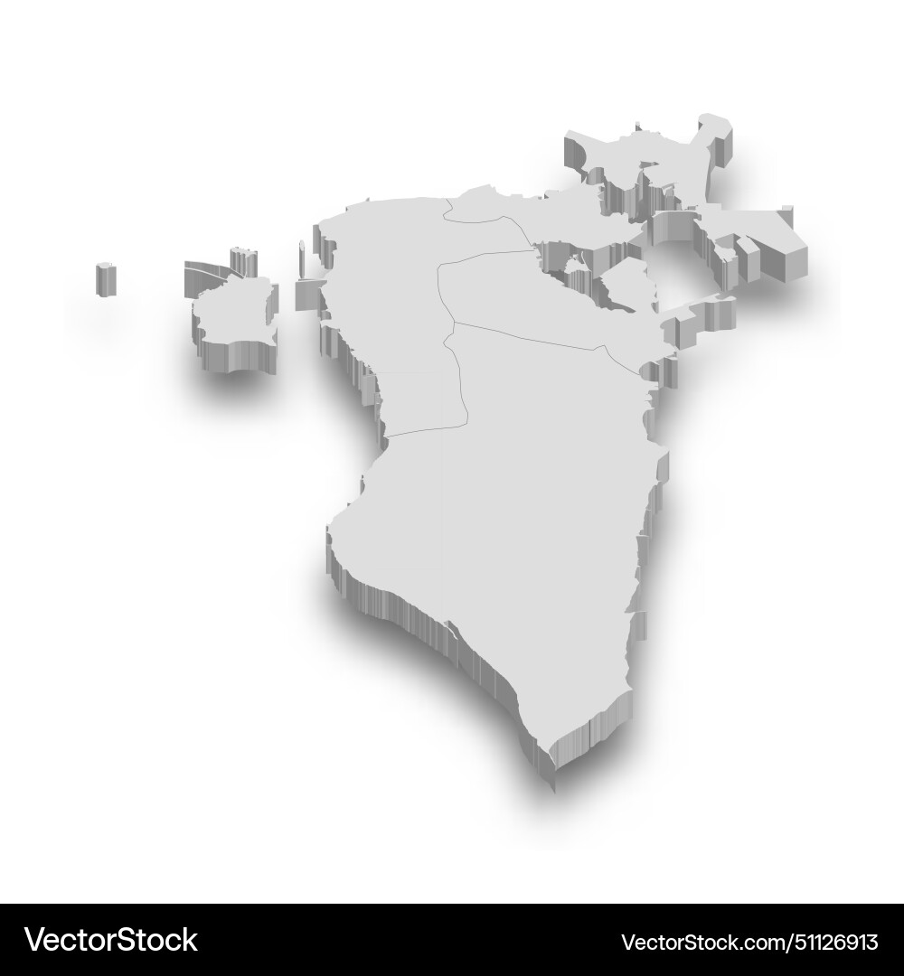 3d bahrain white map with regions isolated Vector Image