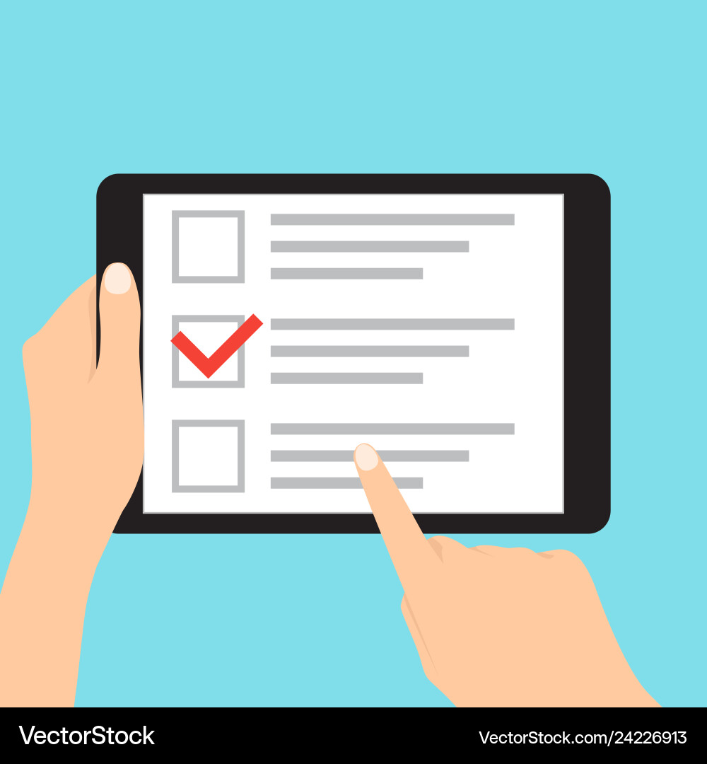 Computer tablet with checklist on screen Vector Image