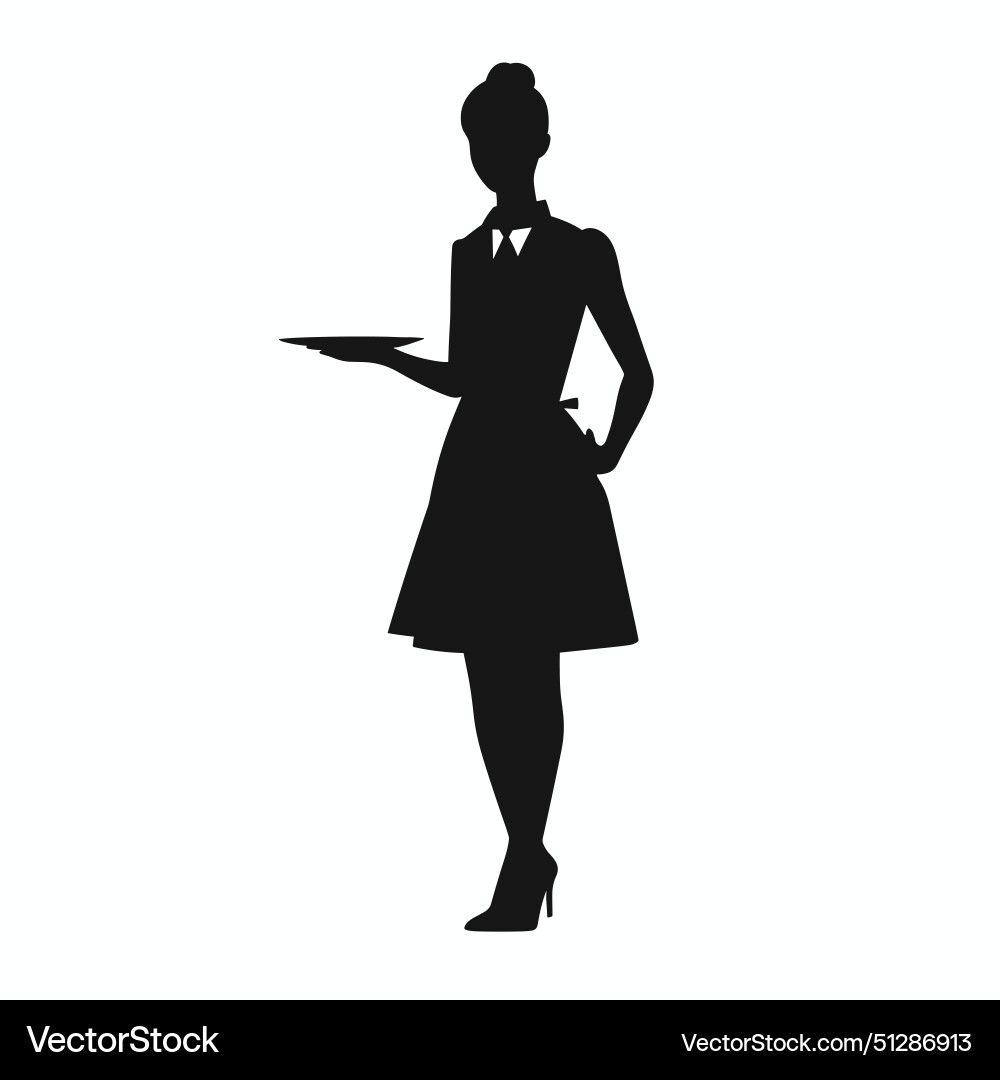 Female waitress silhouette holding tray Royalty Free Vector