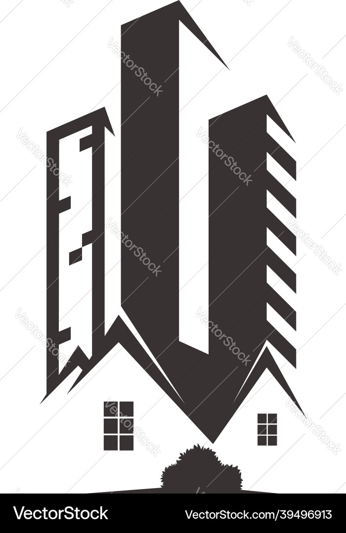 House and skyscrapers buildings construction Vector Image