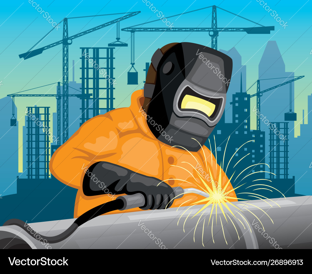 Professional welder welds a pipeline Royalty Free Vector