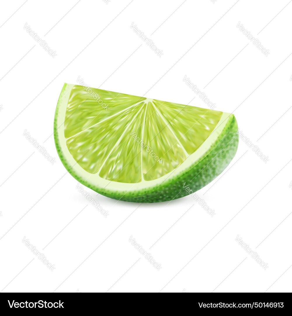 Realistic green ripe raw lime fruit isolated wedge