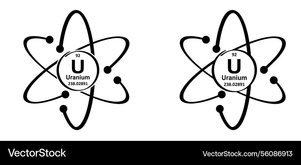 Uranium symbol u atomic number 92 periodic table Vector Image