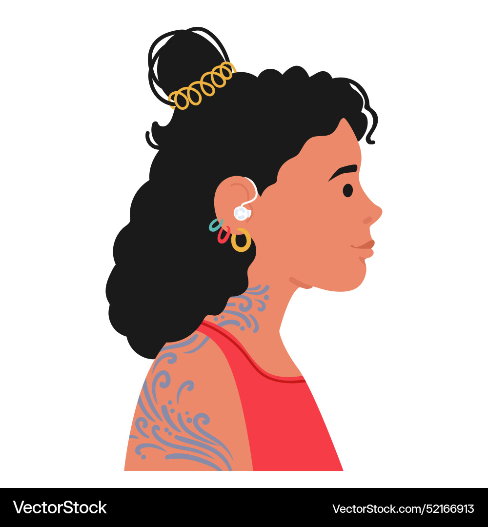 Woman in profile view with a hearing aid Vector Image