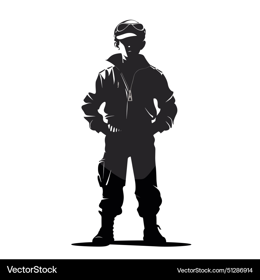 Adventurous pilot silhouette in full gear Vector Image