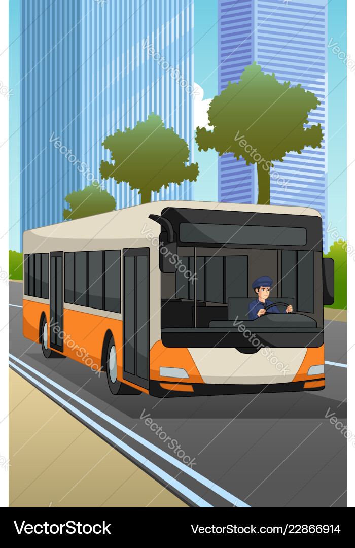 Bus driver driving a Royalty Free Vector Image