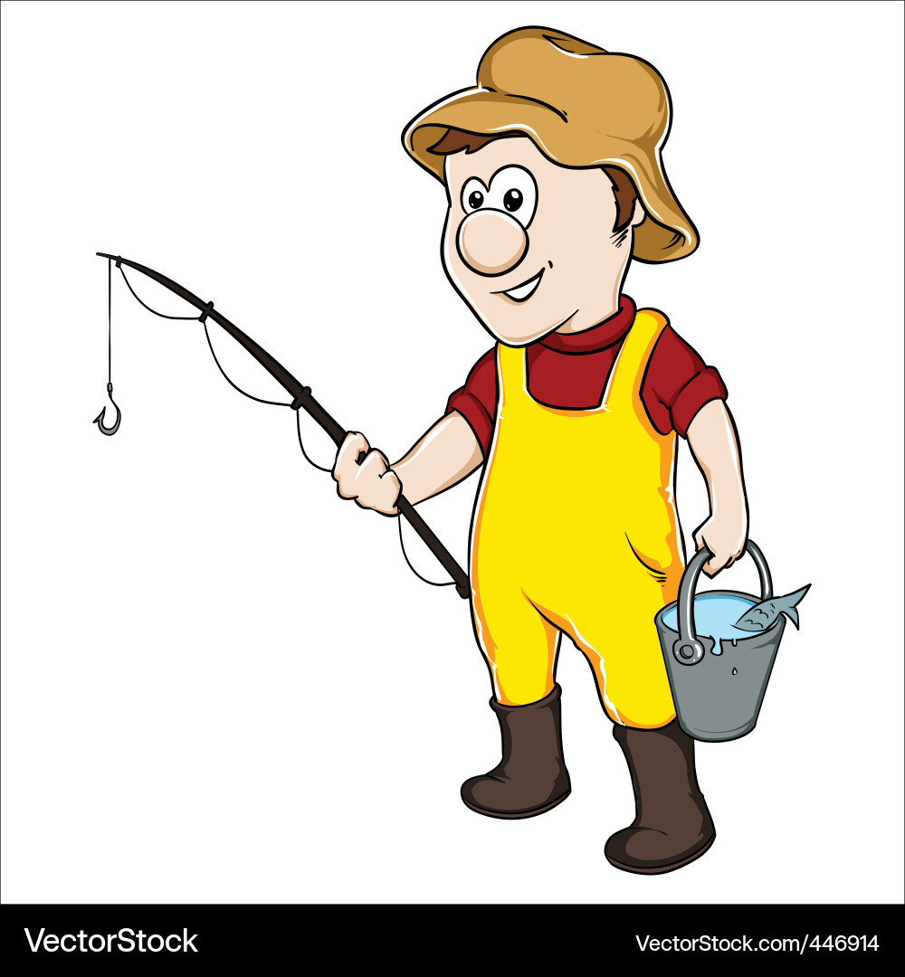 Fisherman with Rod and Bucket Royalty Free Vector Image