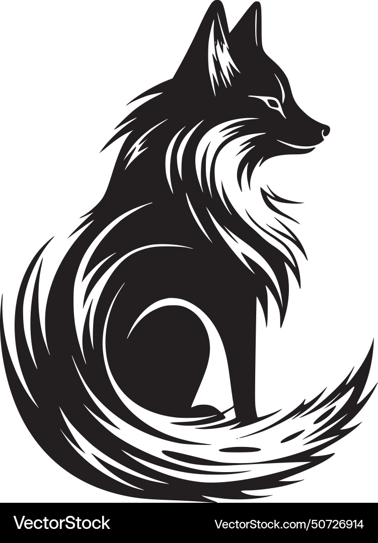 Fox - black and white Royalty Free Vector Image