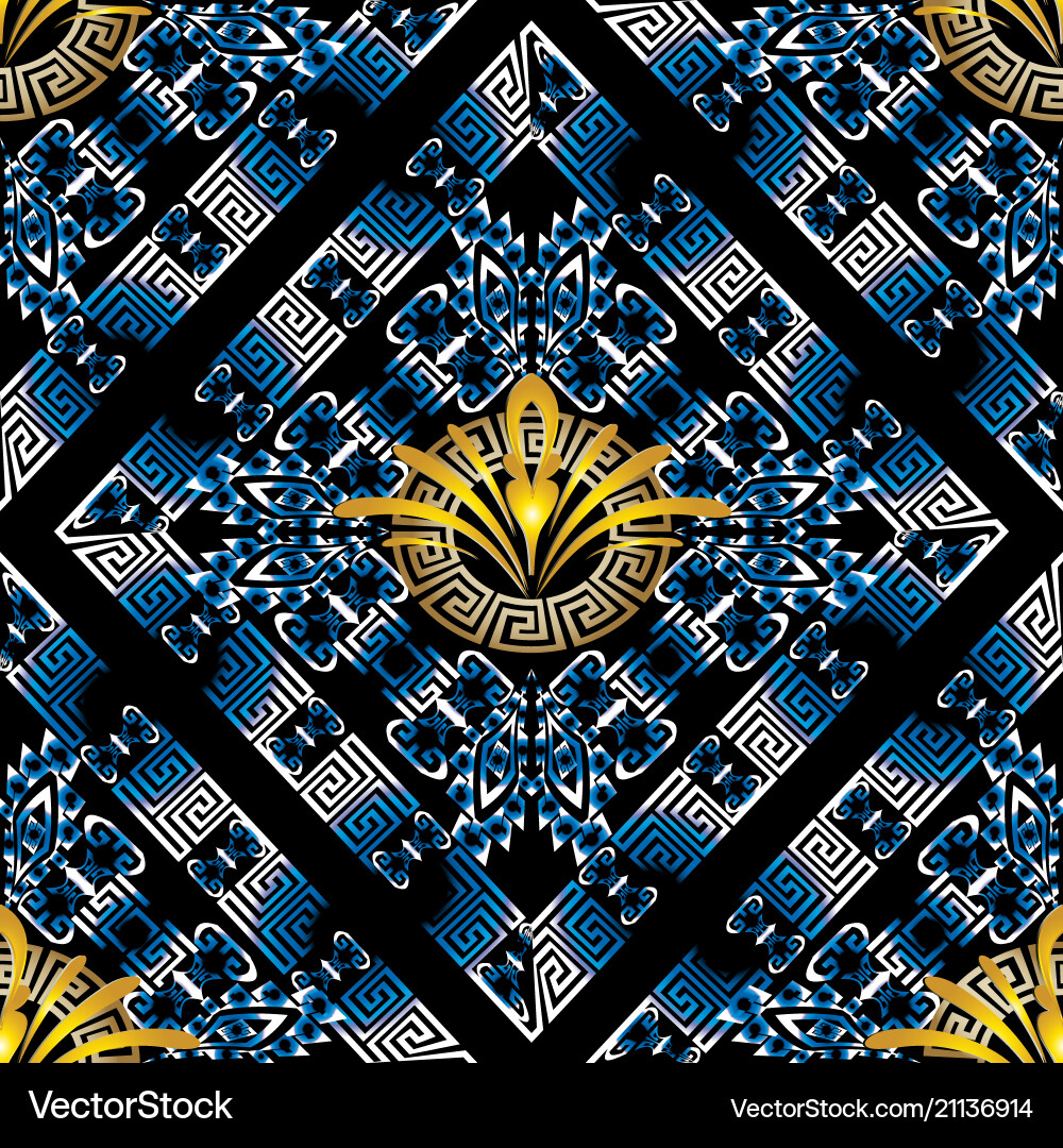 Modern floral greek key meander seamless Vector Image
