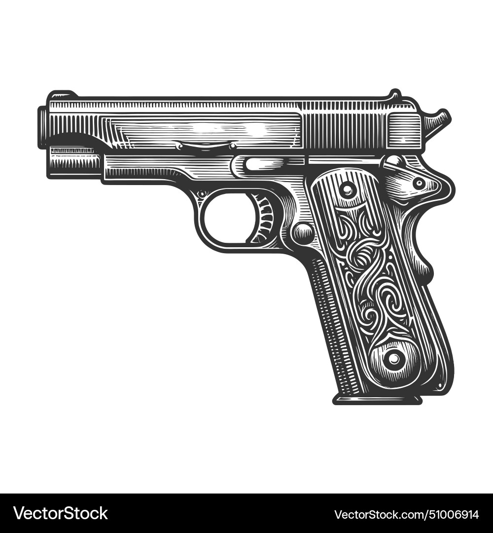 Vintage engraved handgun engraving Royalty Free Vector Image