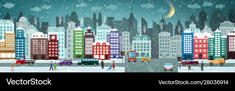 Winter cityscape Royalty Free Vector Image - VectorStock