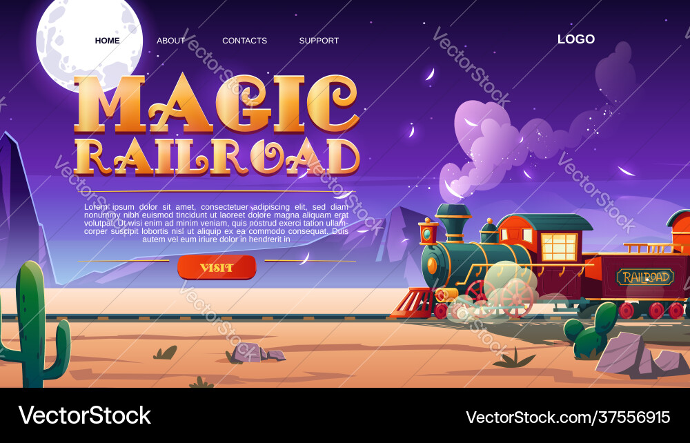Magic railroad website with steam train in desert Vector Image
