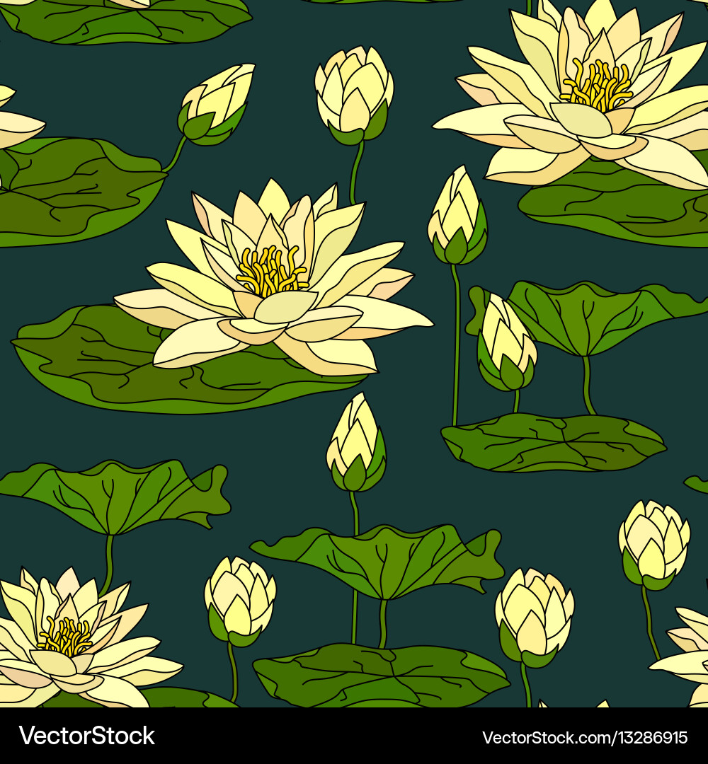 Seamless pattern with water lily Royalty Free Vector Image