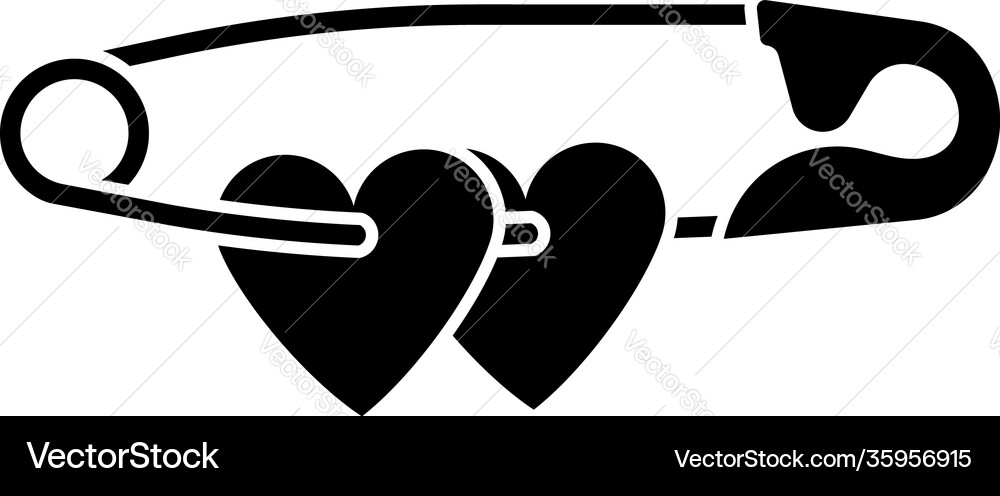 Two valentines heart with pin icon Royalty Free Vector Image