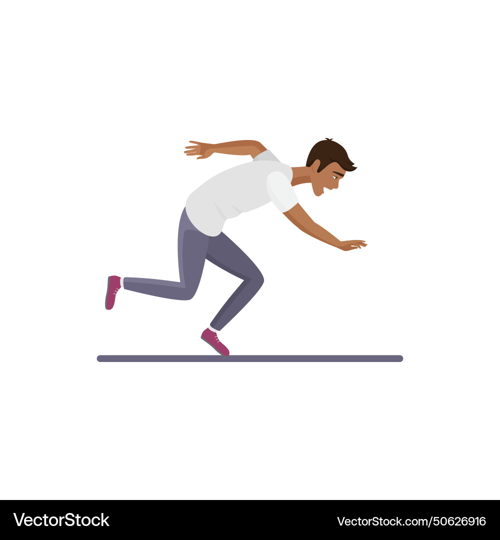 Careless man running fast on road and falling down