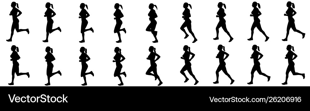 Girl run cycle animation sequence silhouette Vector Image