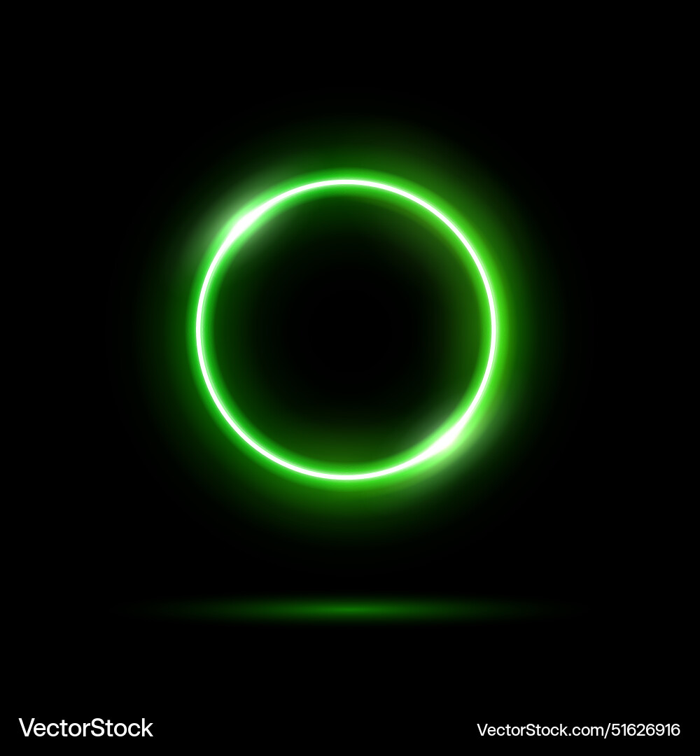 Glowing neon green circle isolated on black Vector Image