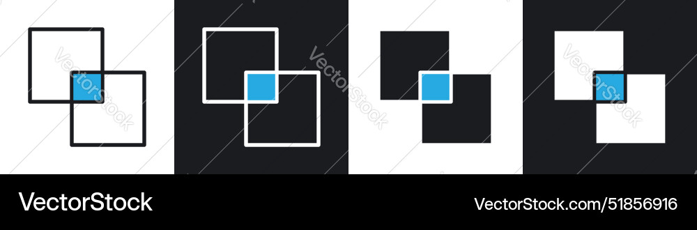 Object intersect icon set in black and white Vector Image
