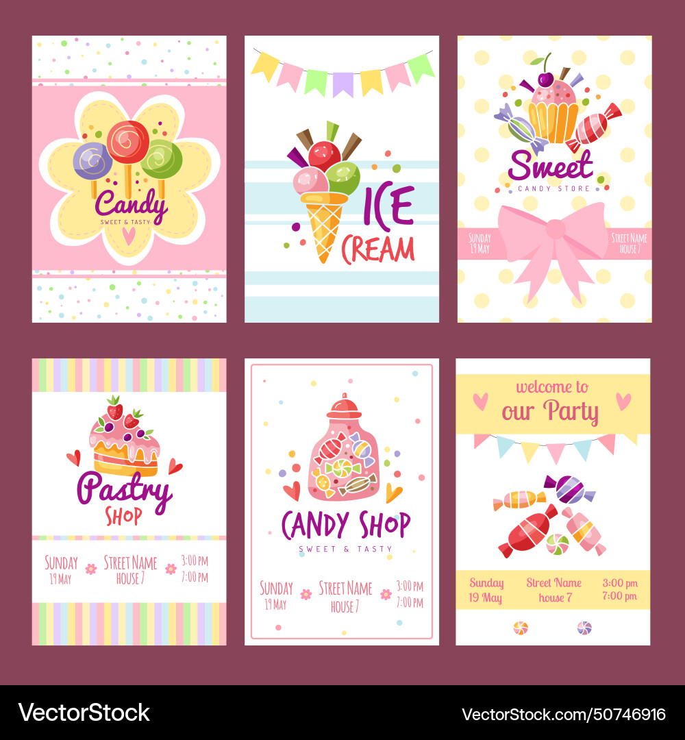 Sweet cards posters template with different Vector Image