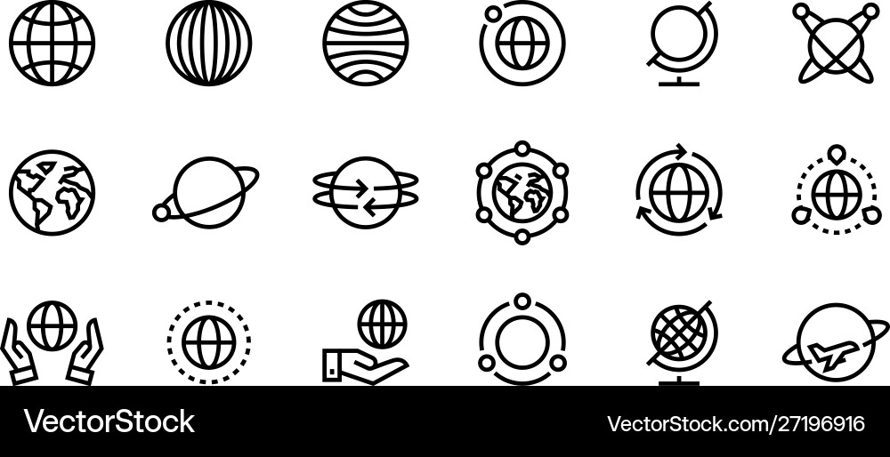 World Earth Line Icons - Globe Symbols Royalty Free Vector