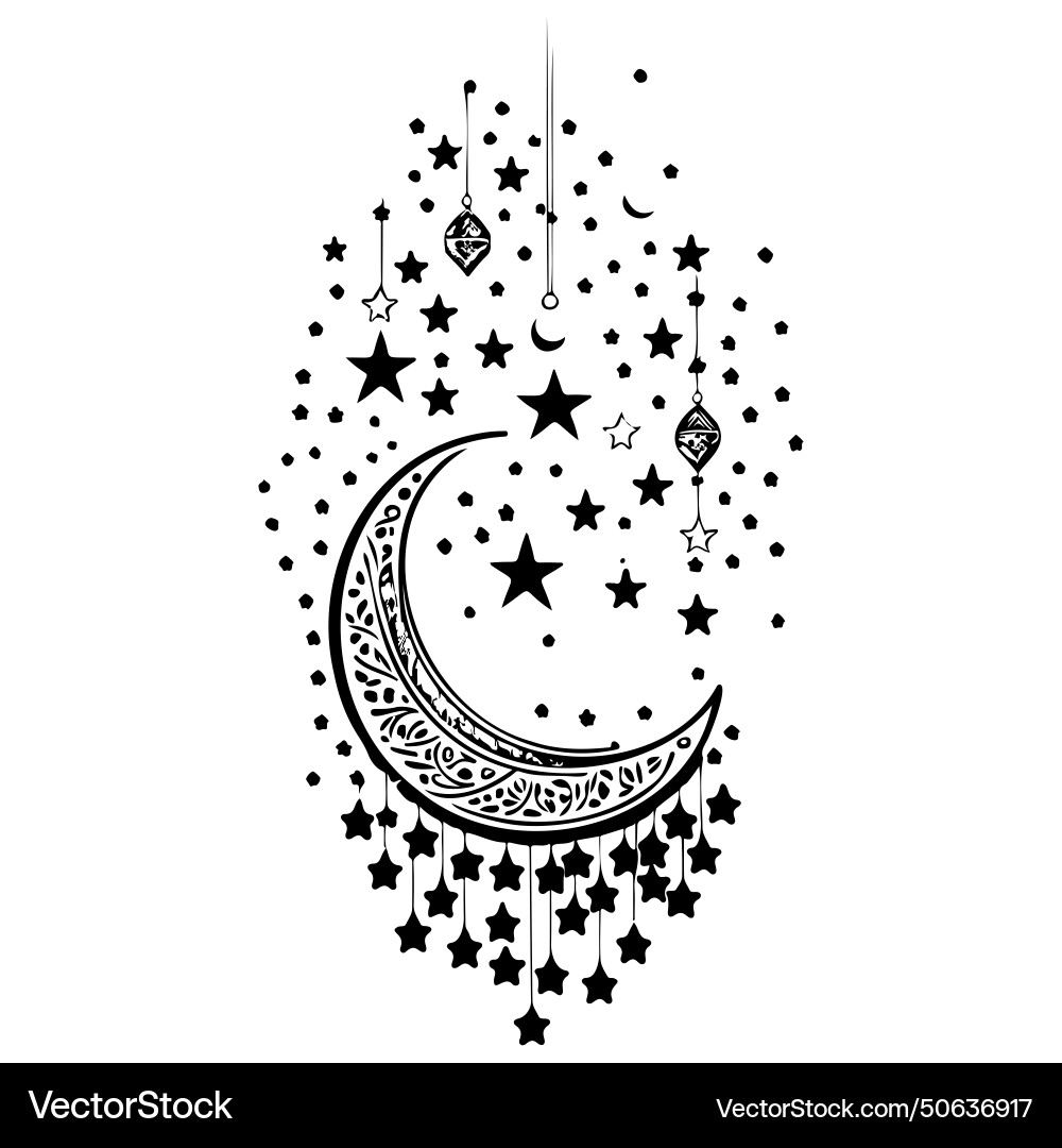 Hanging moon star ramadan sketch hand draw Vector Image