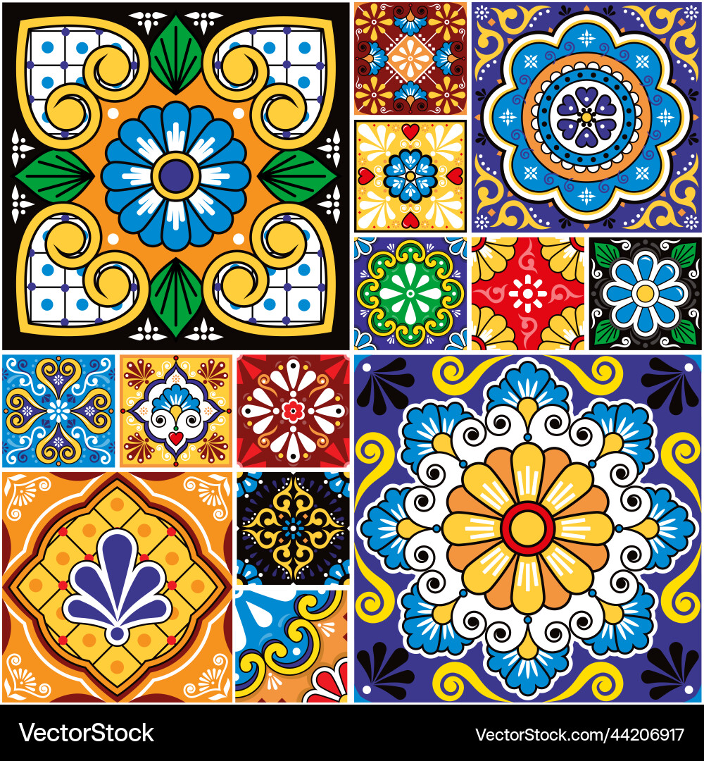 Mexican ceramic talavera tiles big collection Vector Image