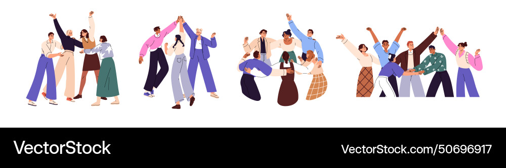 Teams celebrate success work set employees Vector Image
