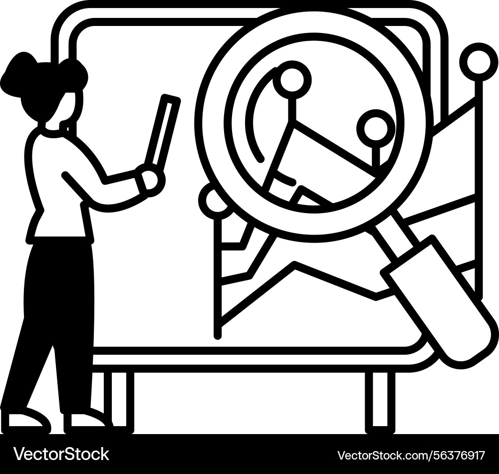 Woman is looking at a graph on white board Vector Image