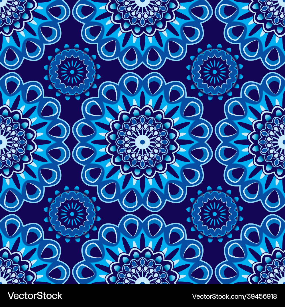 African mandala design pattern in blue Royalty Free Vector